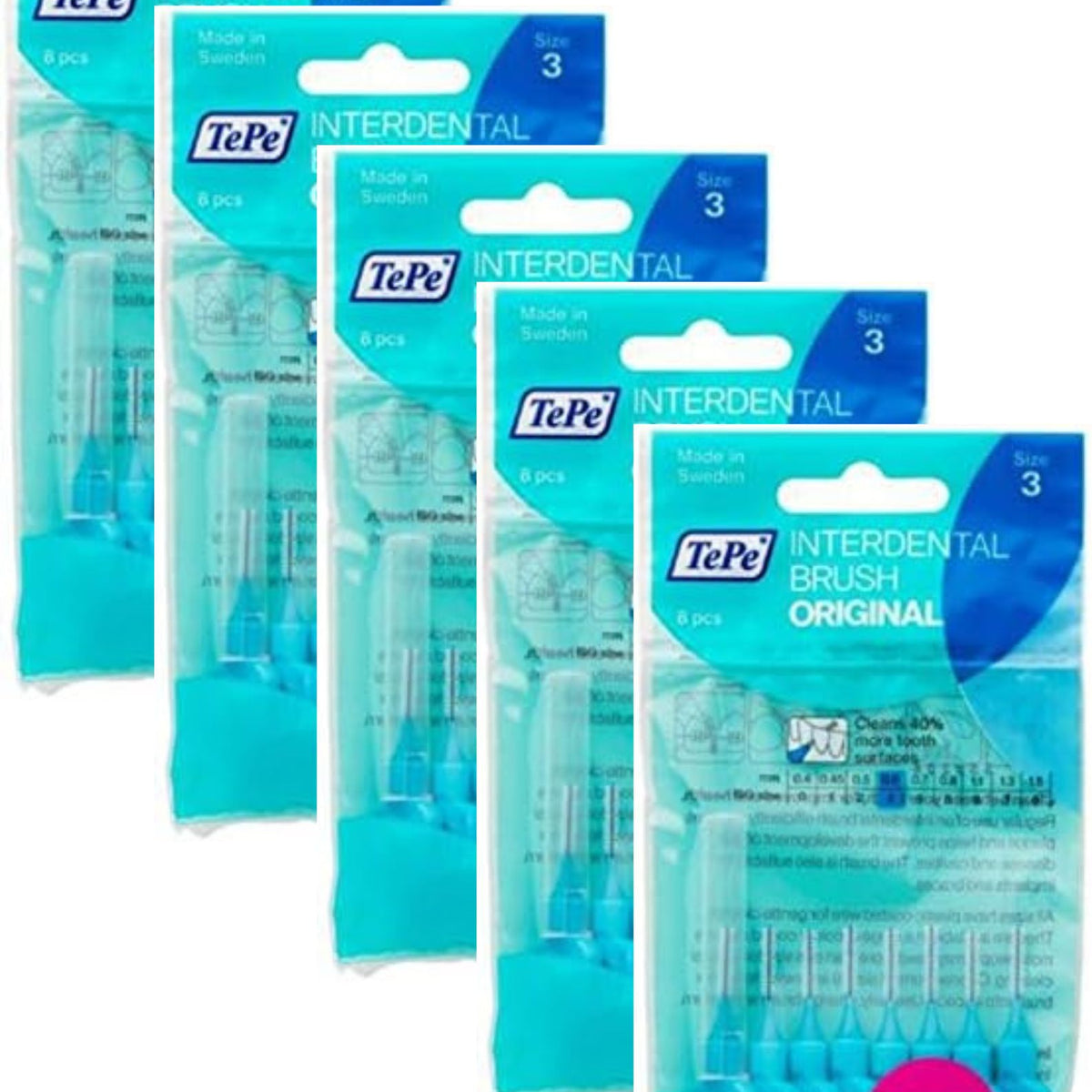 TePe Blue Regular 0.6mm 5 Packets of 8 - (40 Brushes) Bundle – Crazy ...