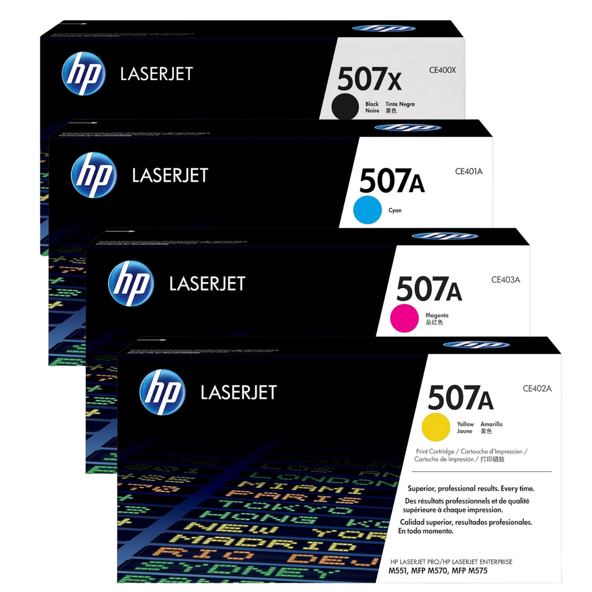 HP 507X Black 507A Cyan Magenta Yellow Original LaserJet Toner ...
